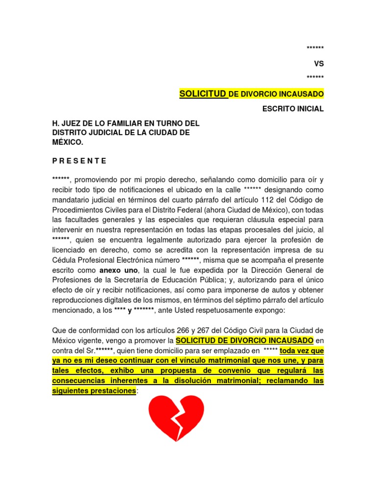 Escrito Inicial de Divorcio | PDF | Divorcio | Justicia