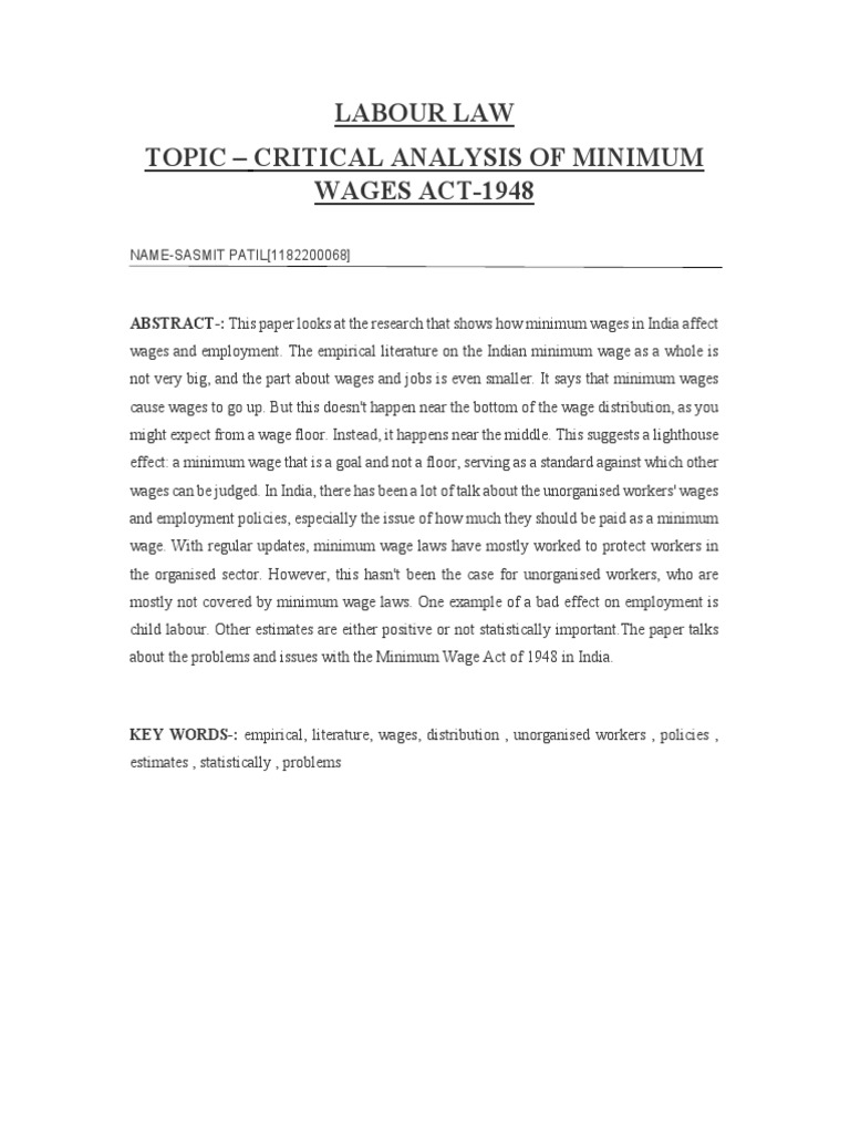 Labour Final Paper Submission | PDF | Cost Of Living | Minimum Wage