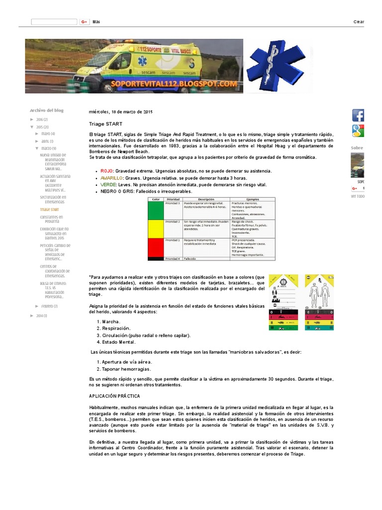 Soporte Vital - Triage START | PDF | Enfermedades y trastornos humanos | Primeros auxilios