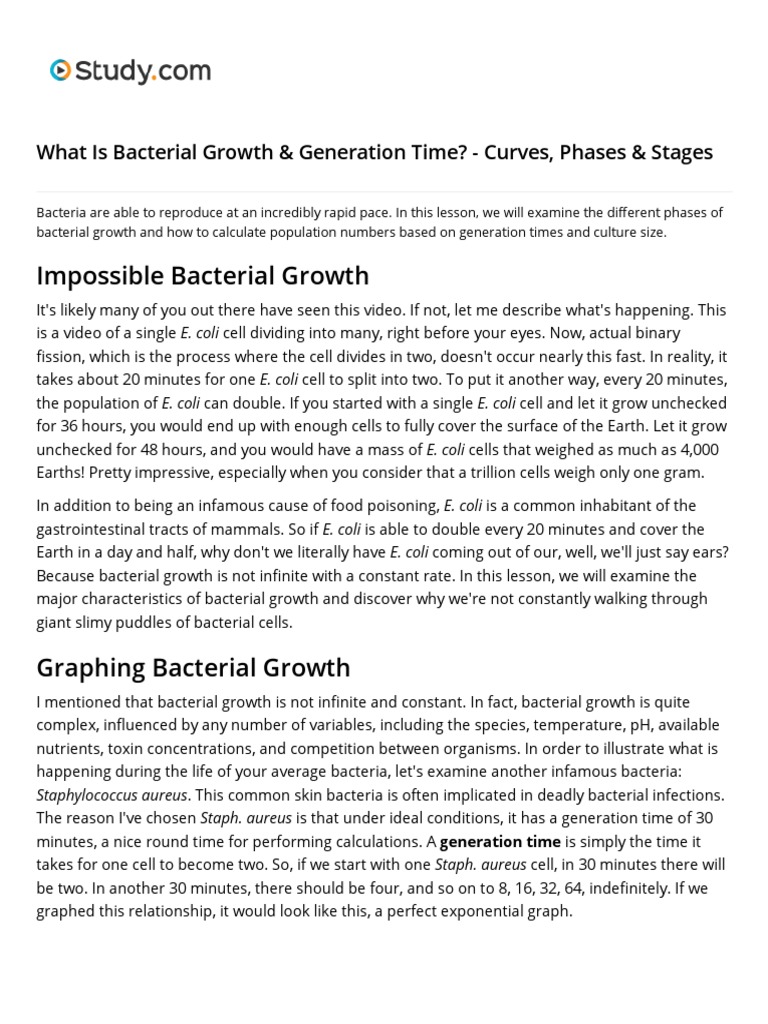 Lesson 05 What Is Bacterial Growth & Generation Time - Curves, Phases ...
