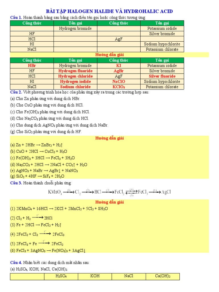 BÀI TẬP HALOGEN HALIDE VÀ HYDROHALIC ACID ĐA | PDF