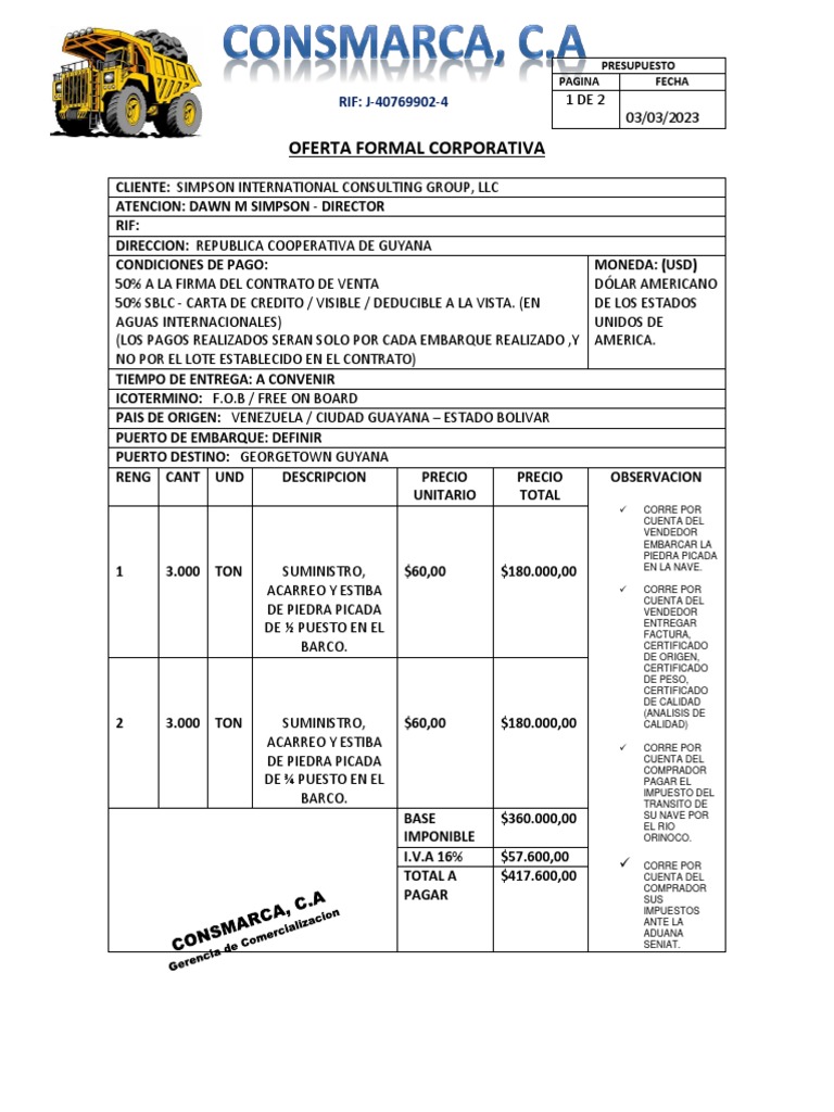 Oferta Formal Corporativa - Fco | PDF | Comercio