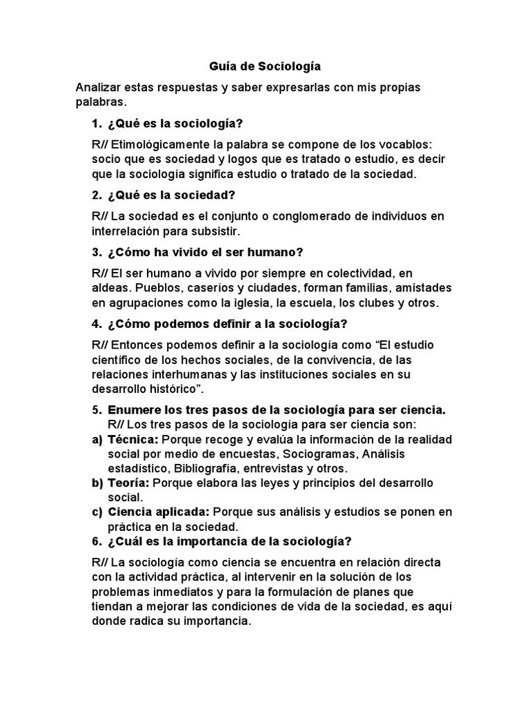 Guía de Sociología | PDF | Sociología | Sociedad