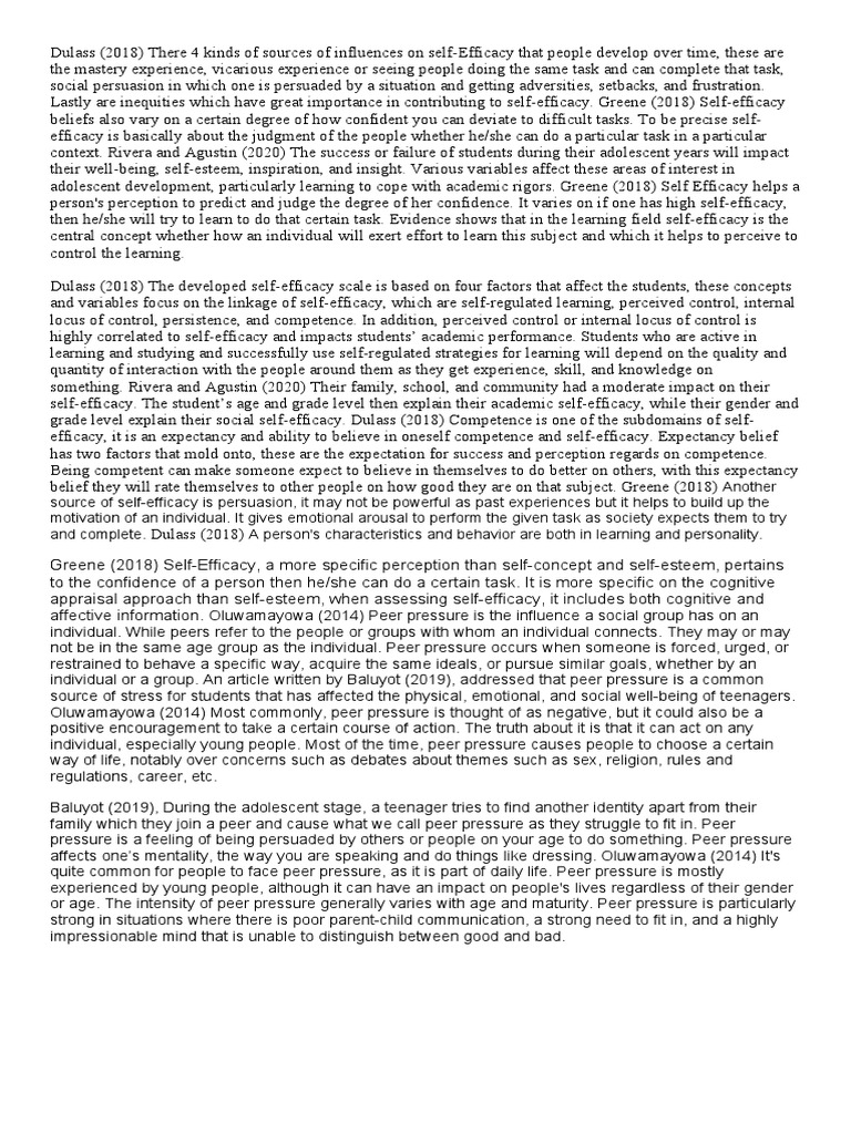 RRL Revise | PDF | Self Efficacy | Adolescence