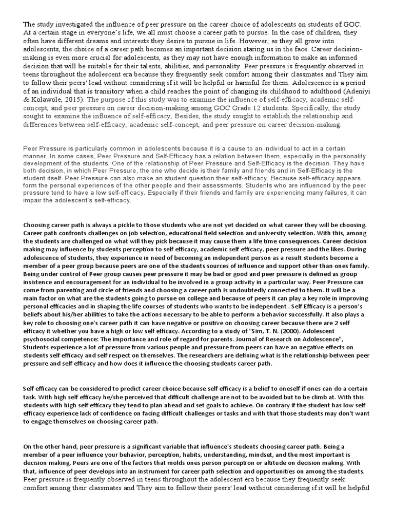 Peer Pressure's Impact on Career Choices | PDF | Wellness