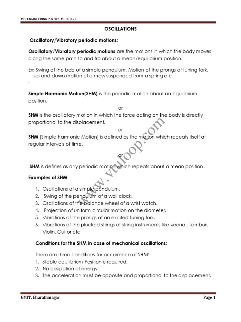 18PHY22 Module-1 (WWW - Vtuloop.com) | PDF | Oscillation | Resonance 18PHY22 Module-1 (WWW - Vtuloop.com) | PDF | Oscillation | Resonance