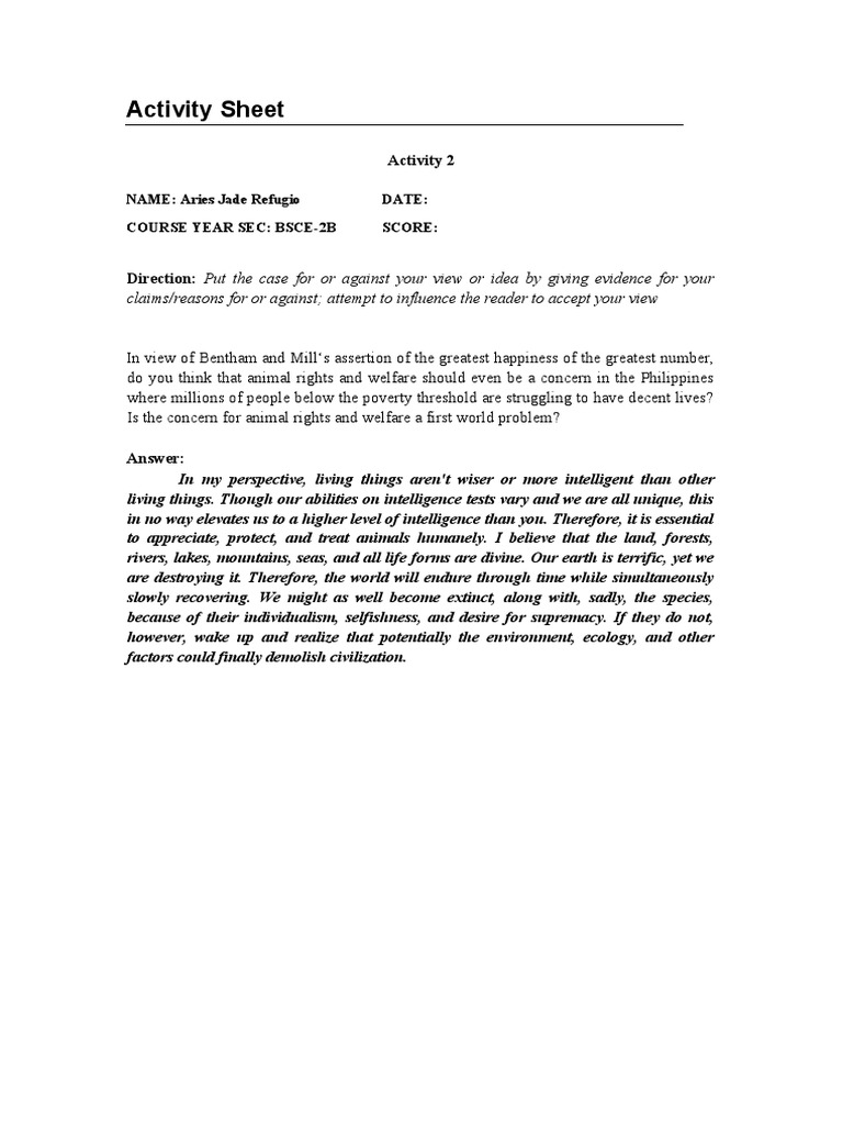 Activity Sheet | PDF | Pleasure | Happiness