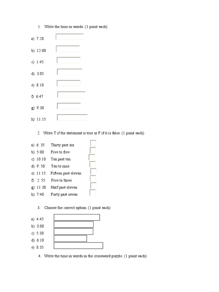 Writing Time in Words Worksheet | PDF