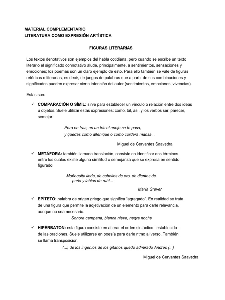 Figuras Literarias (Material Complementario) | PDF | Poesía | Metáfora