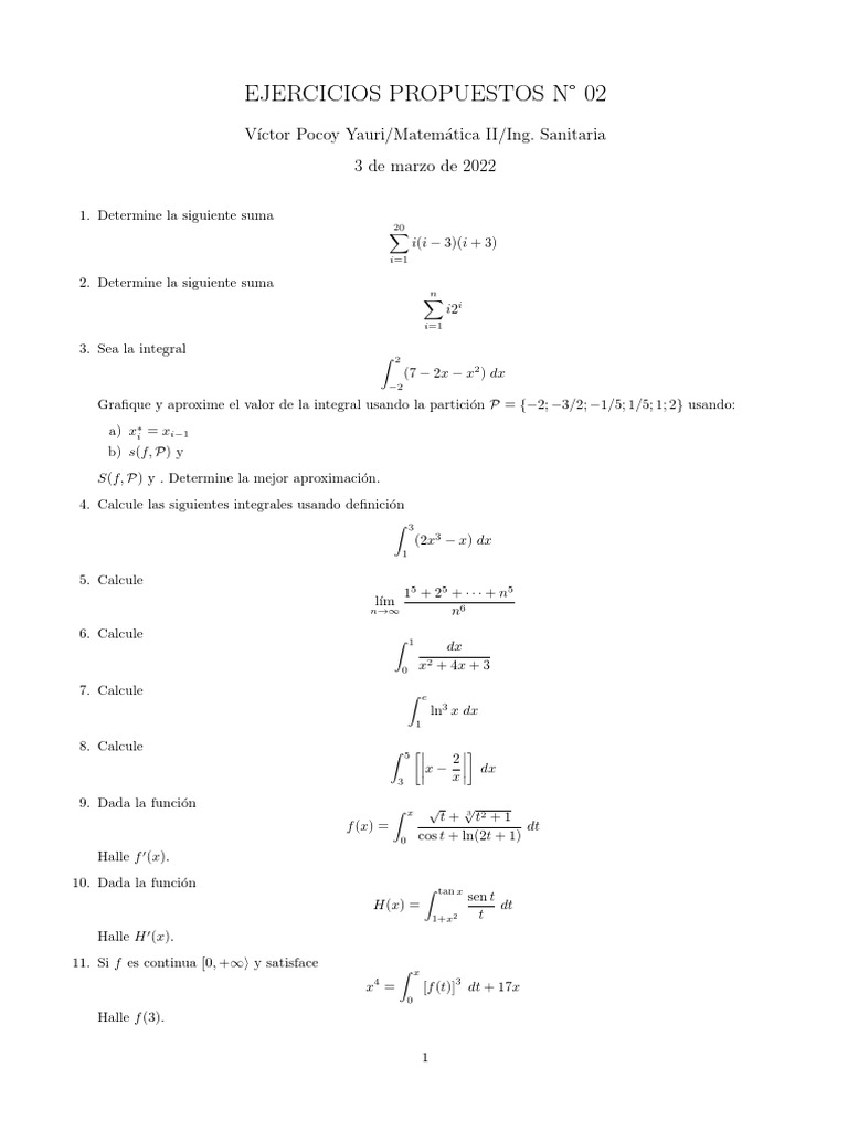 Ejercicios Propuestos N ° 02: V Ictor Pocoy Yauri/Matem Atica II/Ing ...