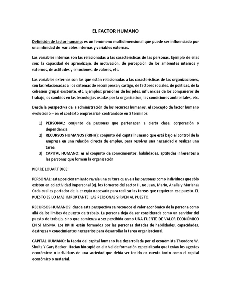 El Factor Humano | PDF | Gestión de recursos humanos | Capital (economía)
