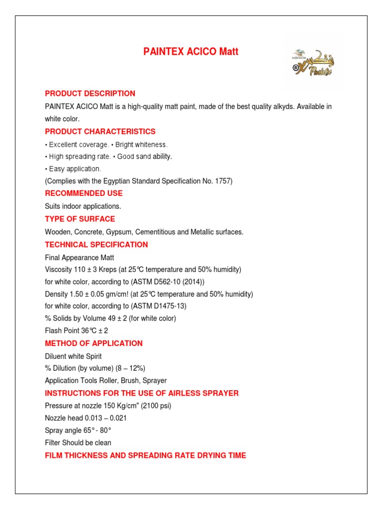 PAINTEX ACICO Matt 2 | PDF | Paint | Humidity
