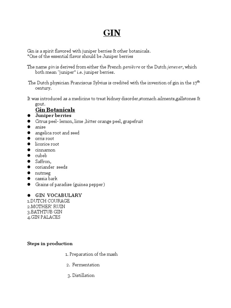 Gin Botanicals: Steps in Production | PDF | Gin | Alcoholic Drinks
