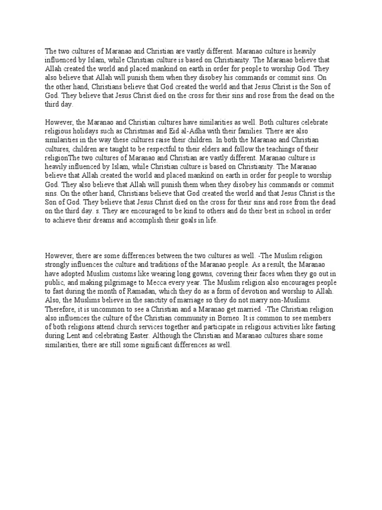 The Two Cultures of Maranao and Christian Are Vastly Different | PDF | God | Resurrection Of Jesus