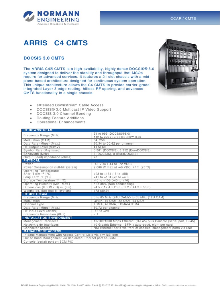Arris C4 - Datasheet | PDF | Physical Layer Protocols | Service Industries