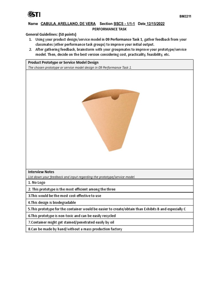 Performance Task General Guidelines: (50 Points) : The Chosen Prototype or Service Model Design ...