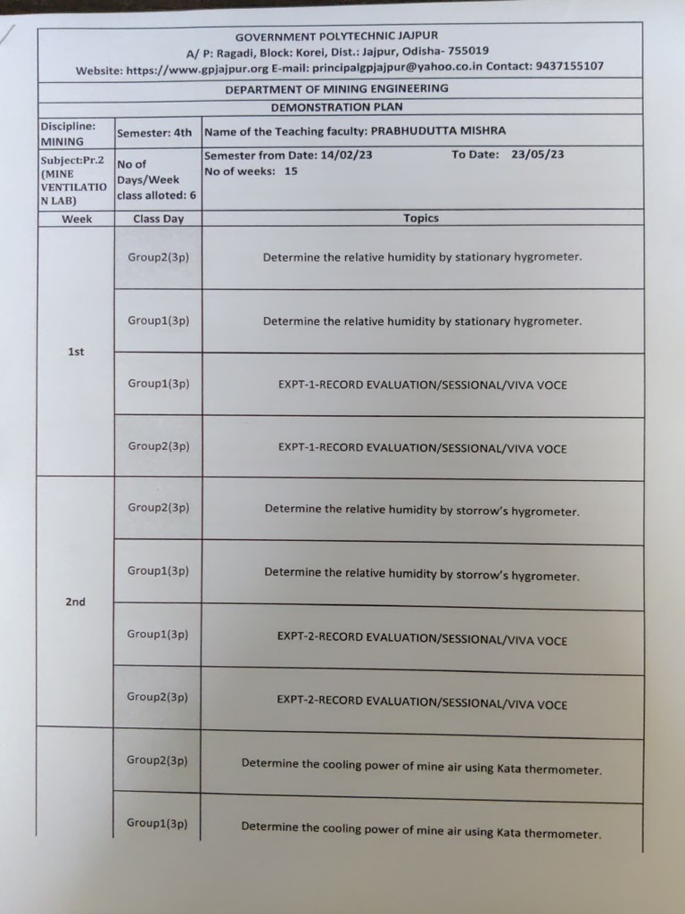 Government Polytechnic Jajpur Mine Ventilation Lab Demonstration Plan | PDF | Manufactured Goods ...