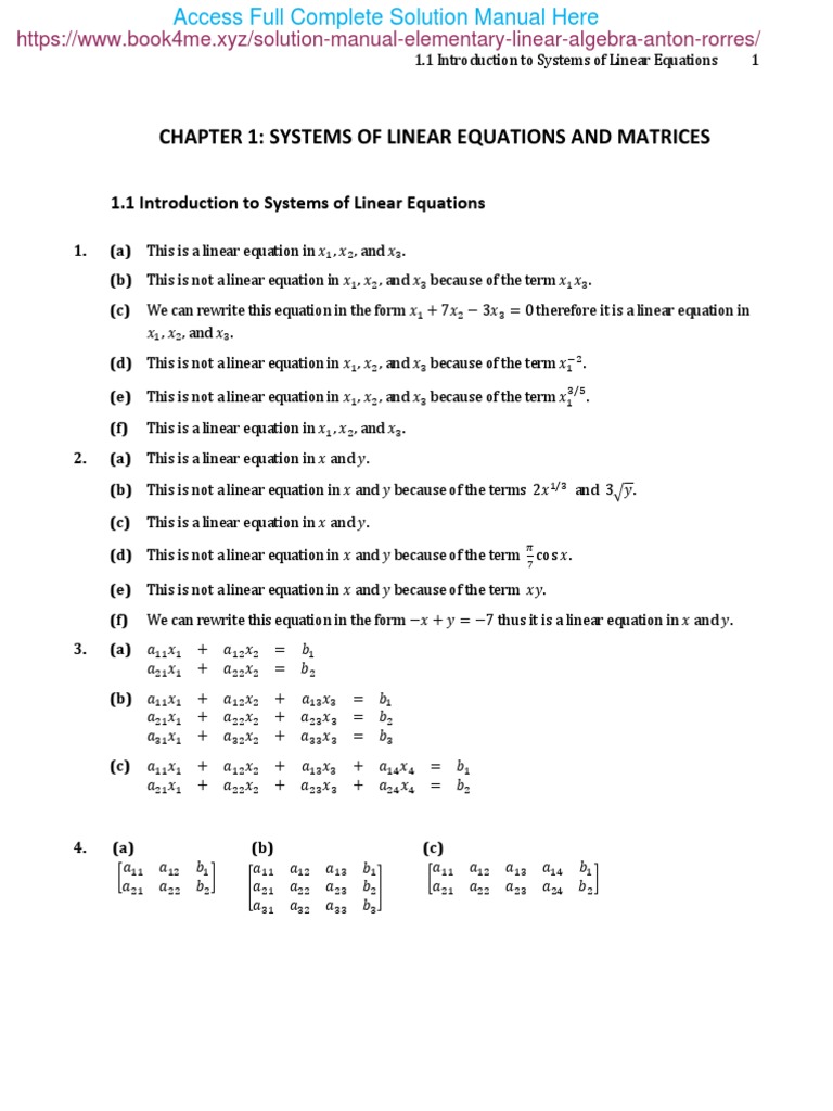 Solution Manual For Elementary Linear Algebra | PDF | System Of Linear Equations | Equations