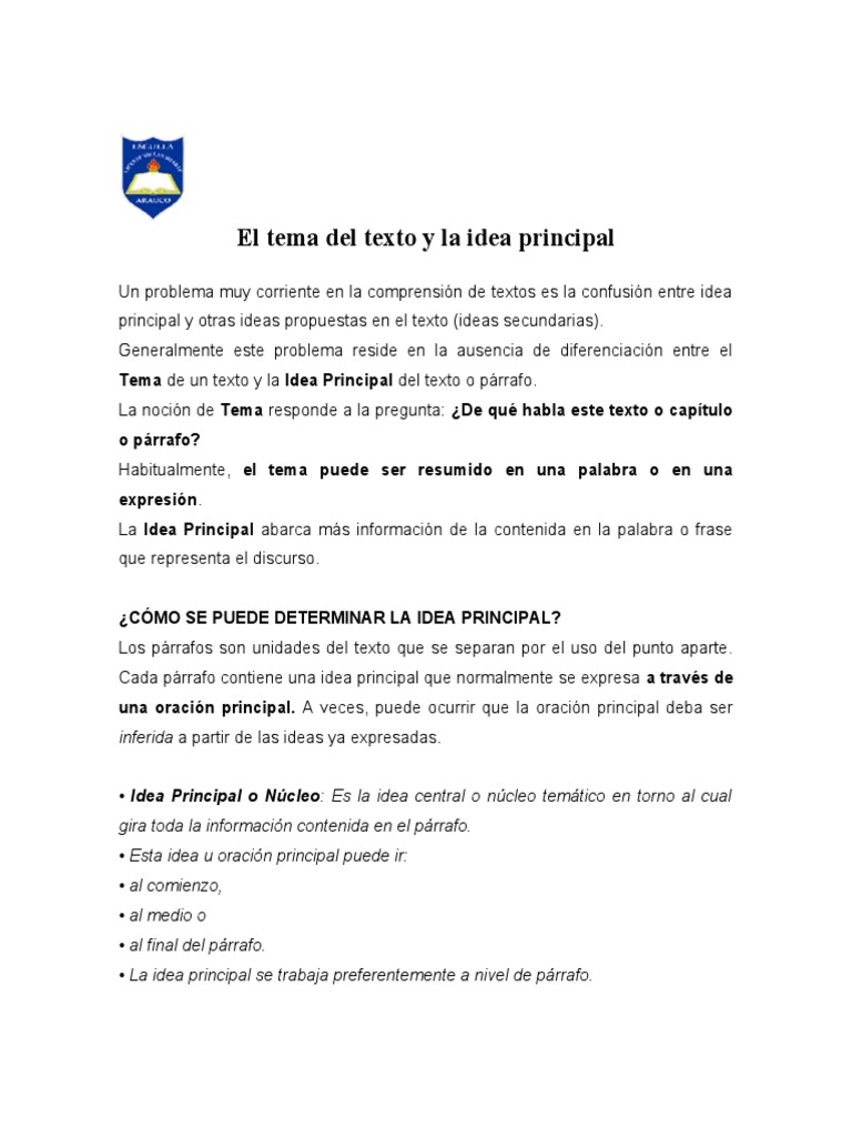El Tema e Idea Principal | PDF | Belleza | Palabra