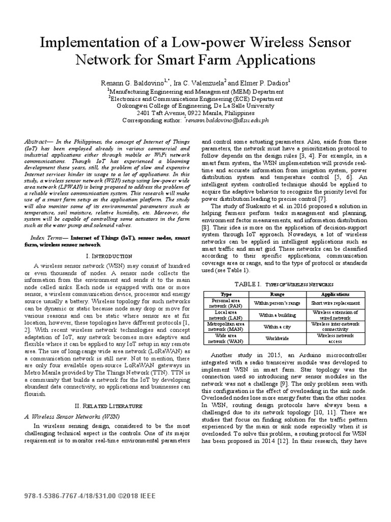 Implementation Of A Low Power Wireless Sensor Network For Smart Farm
