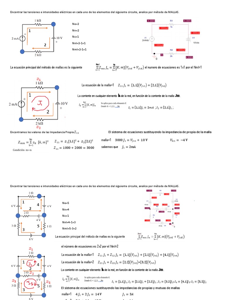 Ejercicios Resueltos Analisis Por Metodo de Mallas | PDF | Ingeniería Electrónica | Ecuaciones