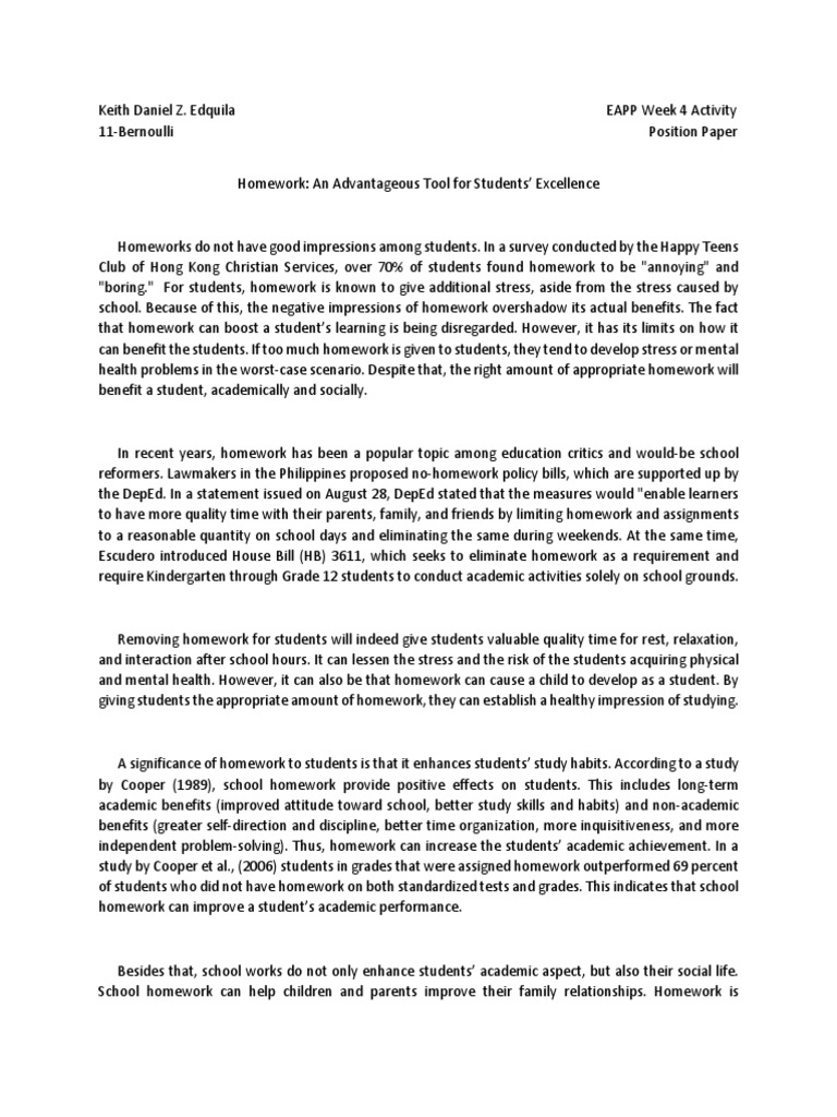 Homework An Advantageous Tool For Students' Excellence | PDF