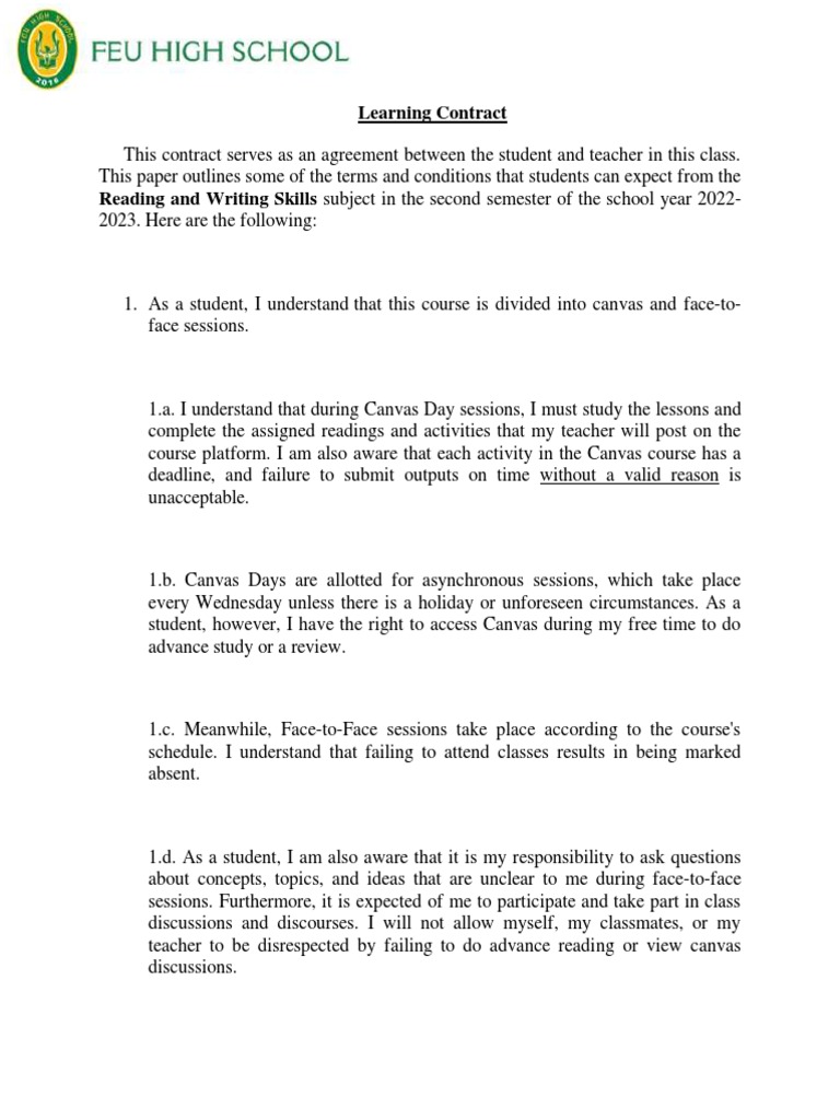 RWS - 11STEM-24 - Malay - Learning Contract | PDF | Teachers | Academic ...