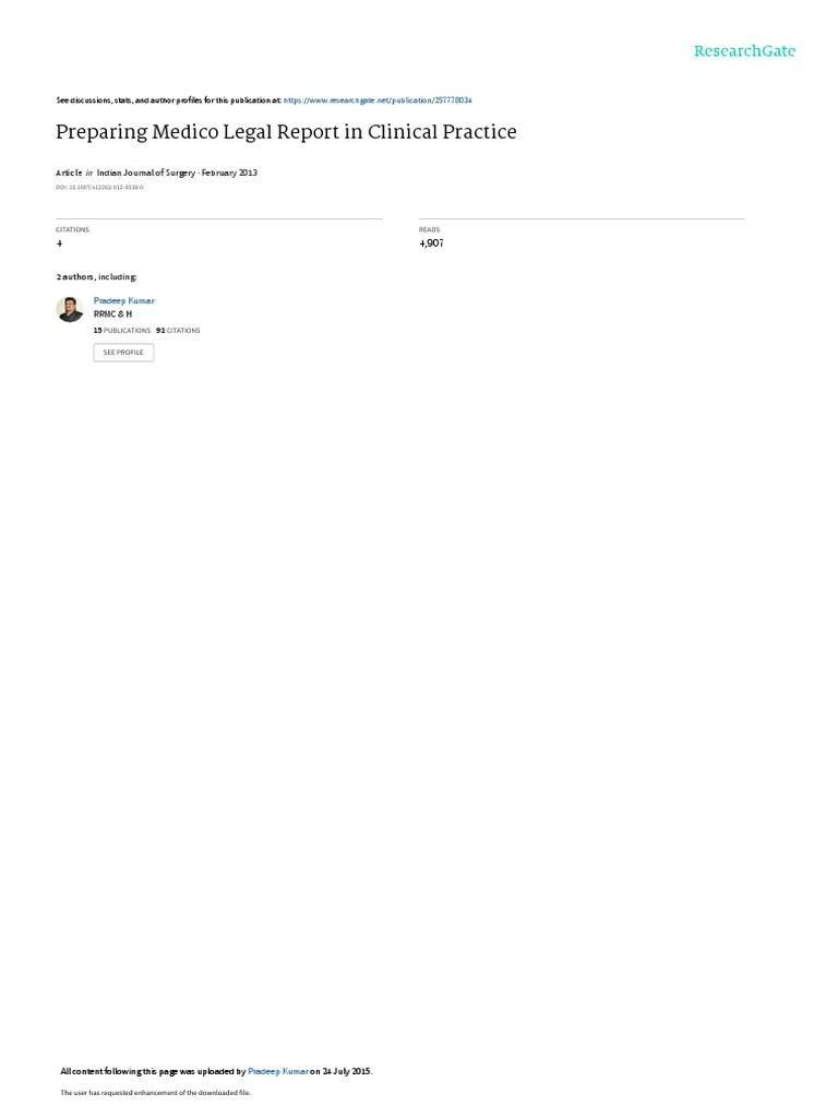 Medico Legal Report in Clinical Practice | PDF