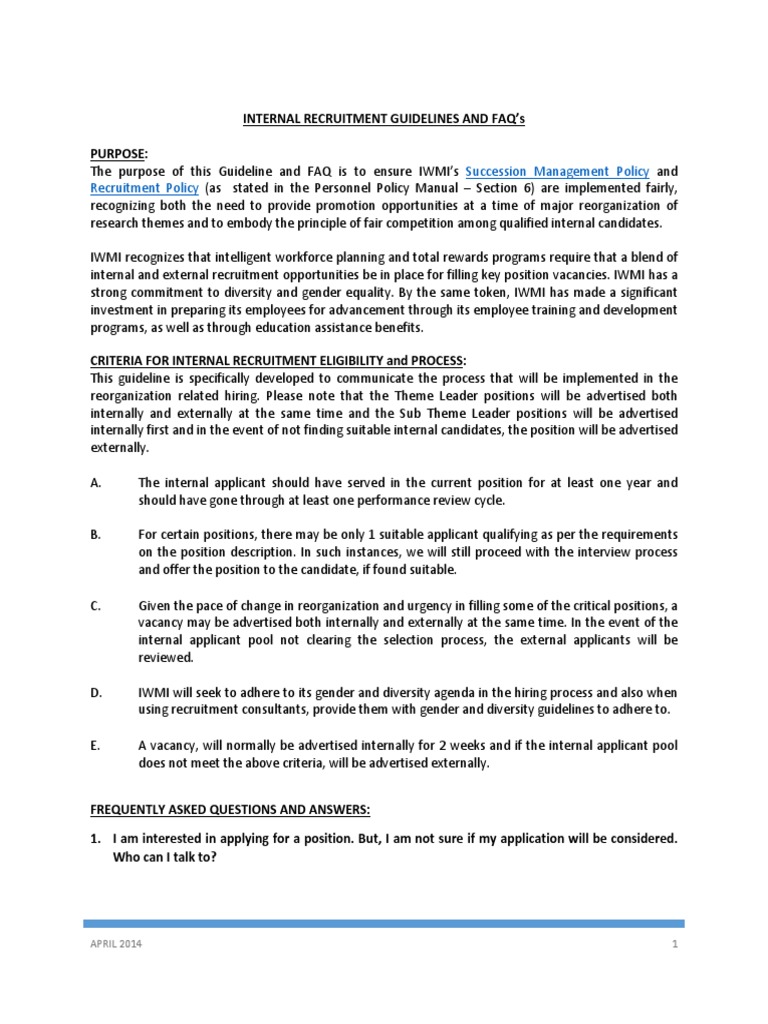 Internal Recruitment Guidelines and FAQs | PDF | Recruitment | Business