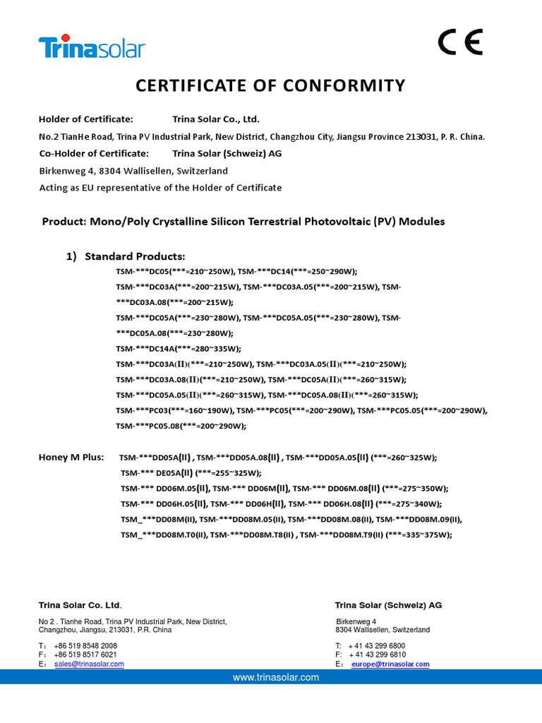Certificate of Conformity | Download Free PDF | Photovoltaics ...
