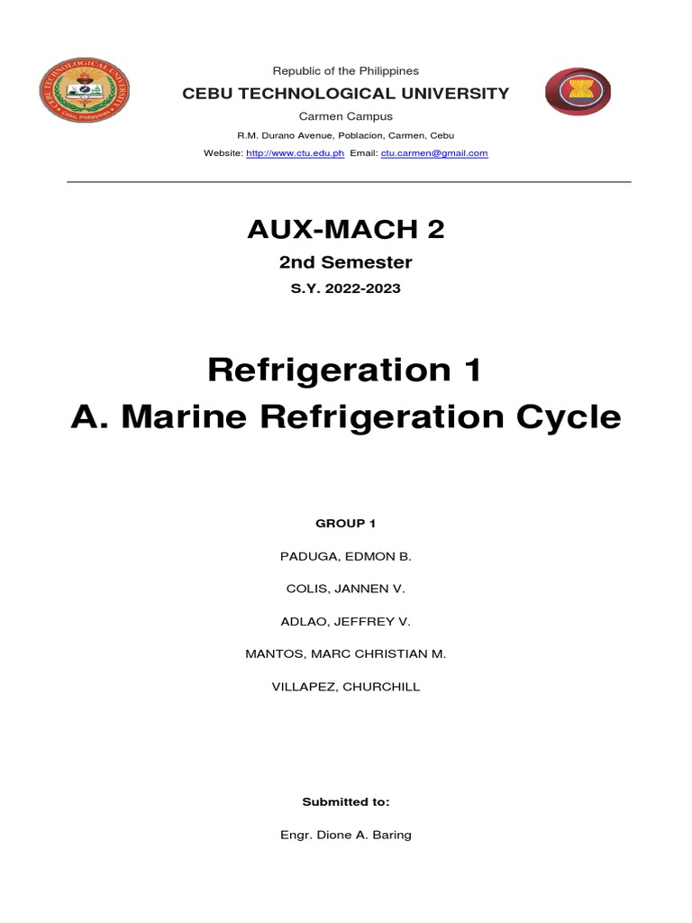 Group 1 Refegeration 1 Marine Refrigeration Cycle Pdf Heat