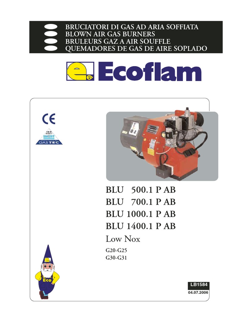 ECOFLAM Scheda Tecnica Bruciatori Gas BLU 500 700 1000 1400 P AB | PDF ...