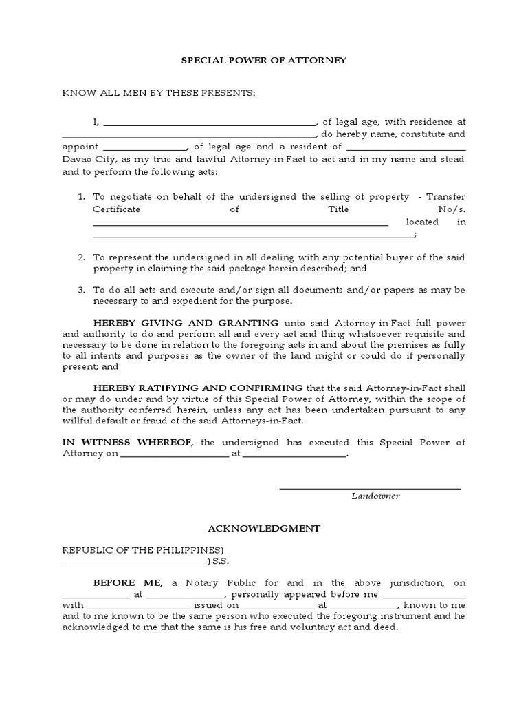 SPA - Sale of Land | PDF | Power Of Attorney | Government
