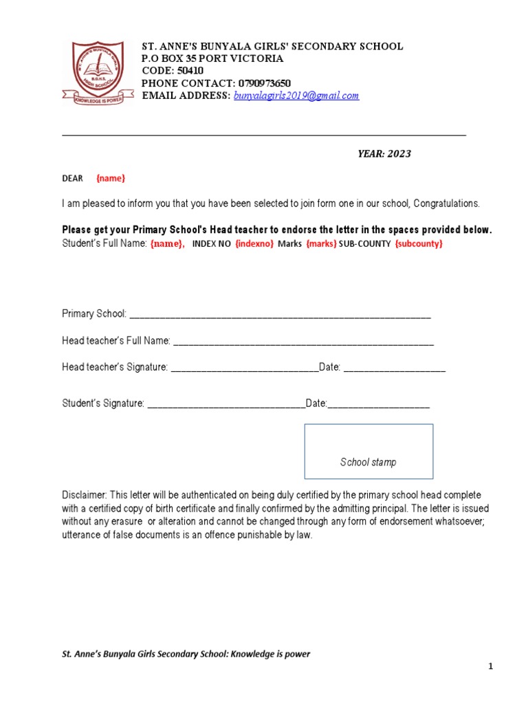 Please Get Your Primary School's Head Teacher To Endorse The Letter in ...