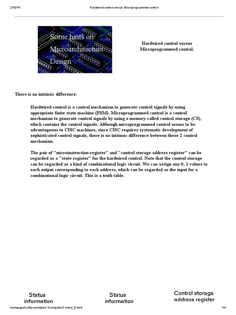 Hardwired Control Versus Microprogrammed Control | PDF