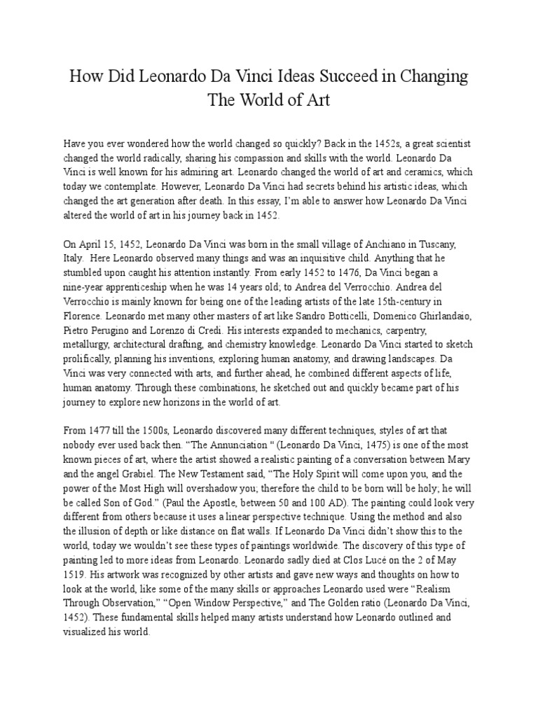 Leonardo Da Vinci I&S Essay Riccardo Cellentani M8A | PDF | Leonardo Da Vinci | Perspective ...