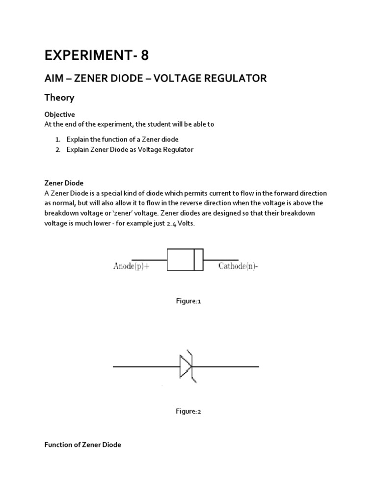 Experiment-8: Aim - Zener Diode - Voltage Regulator | PDF