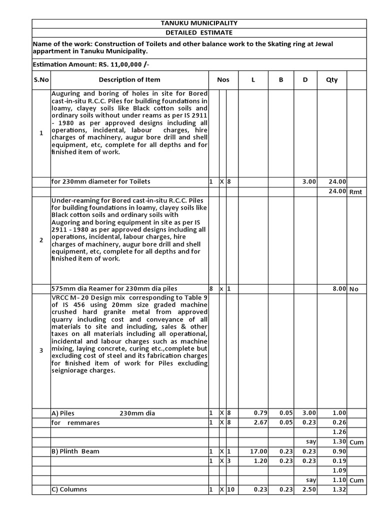 Construction Estimate for Toilets and Associated Works at Jewal ...
