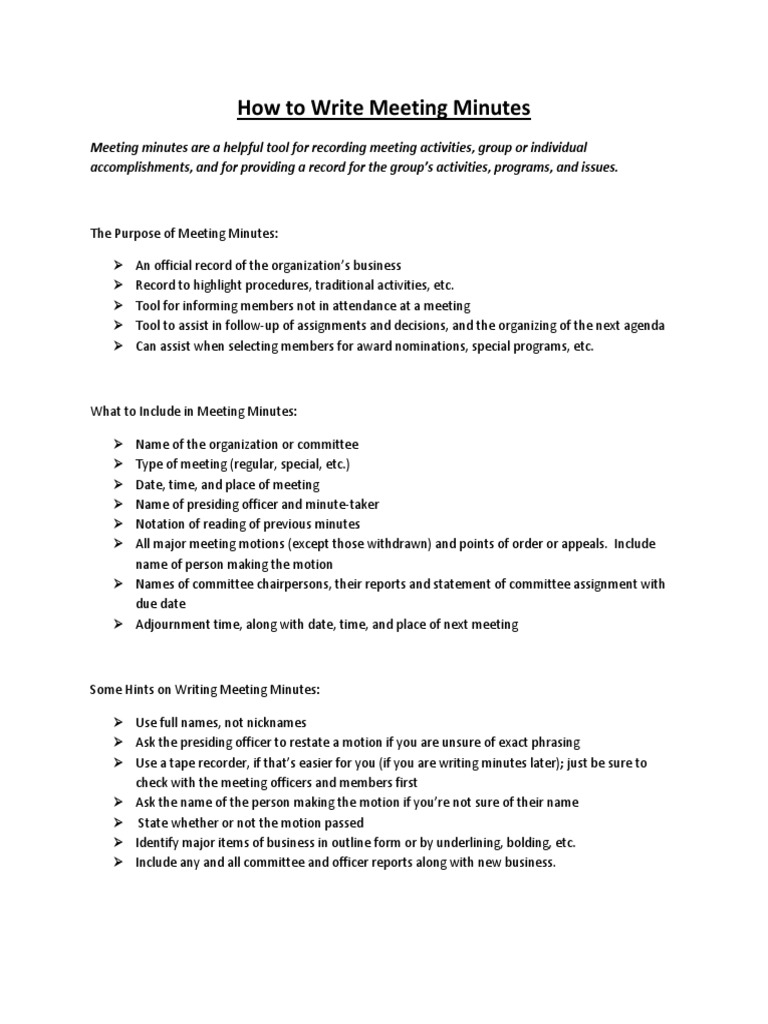 How To Write Meeting Minutes | PDF
