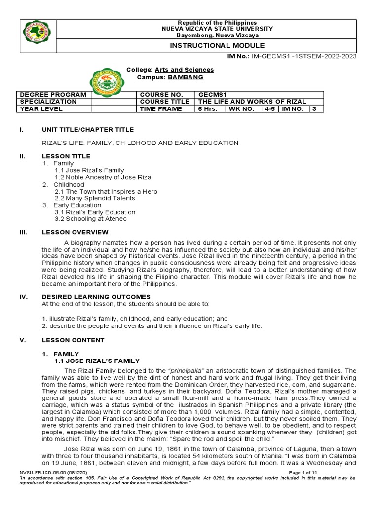 The Life and Works of Rizal MODULE Week 4 5 | PDF | Manila | Fair Use