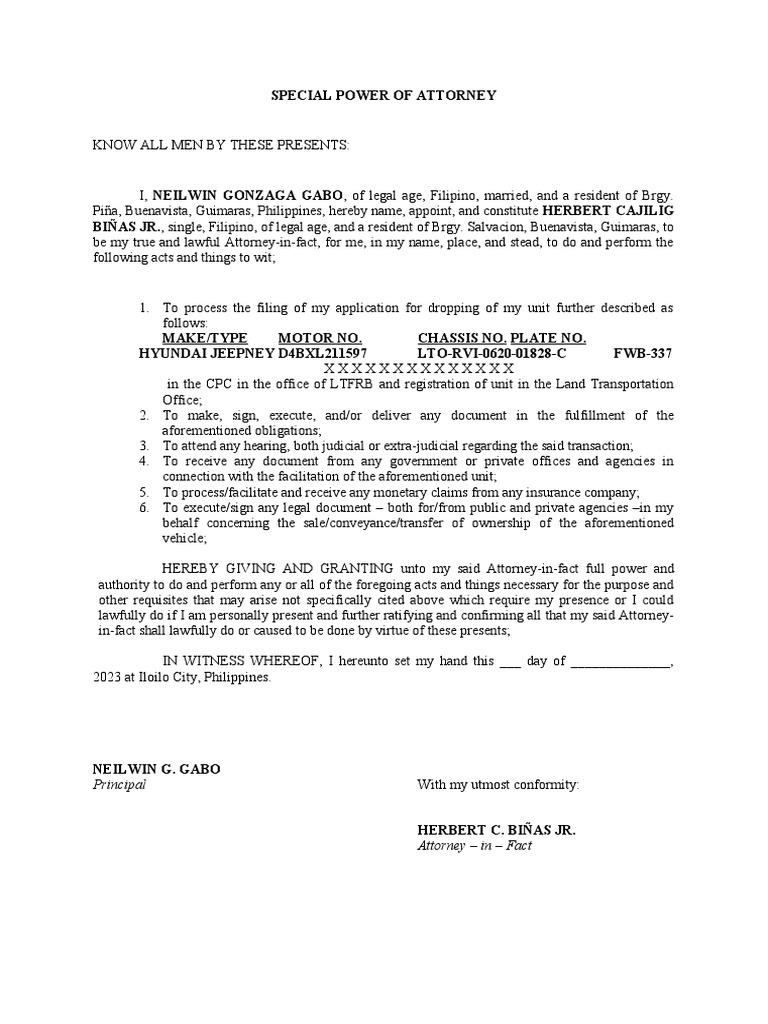 Special Power of Attorney | PDF | Power Of Attorney | Justice