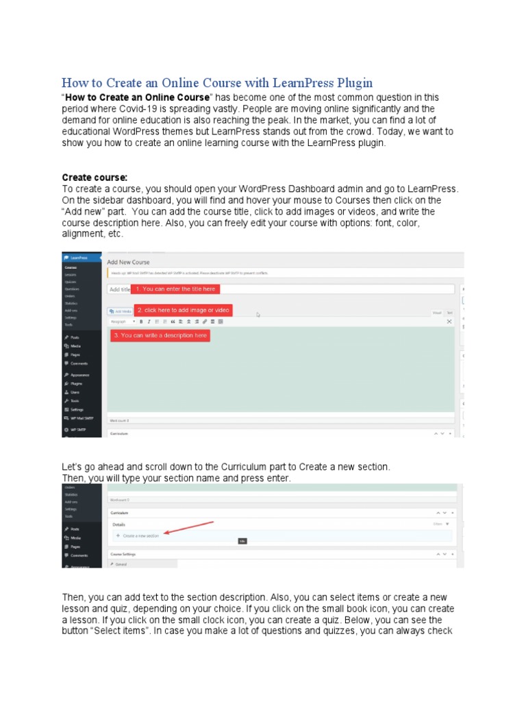 How To Create An Online Course With LearnPress Plugin | PDF