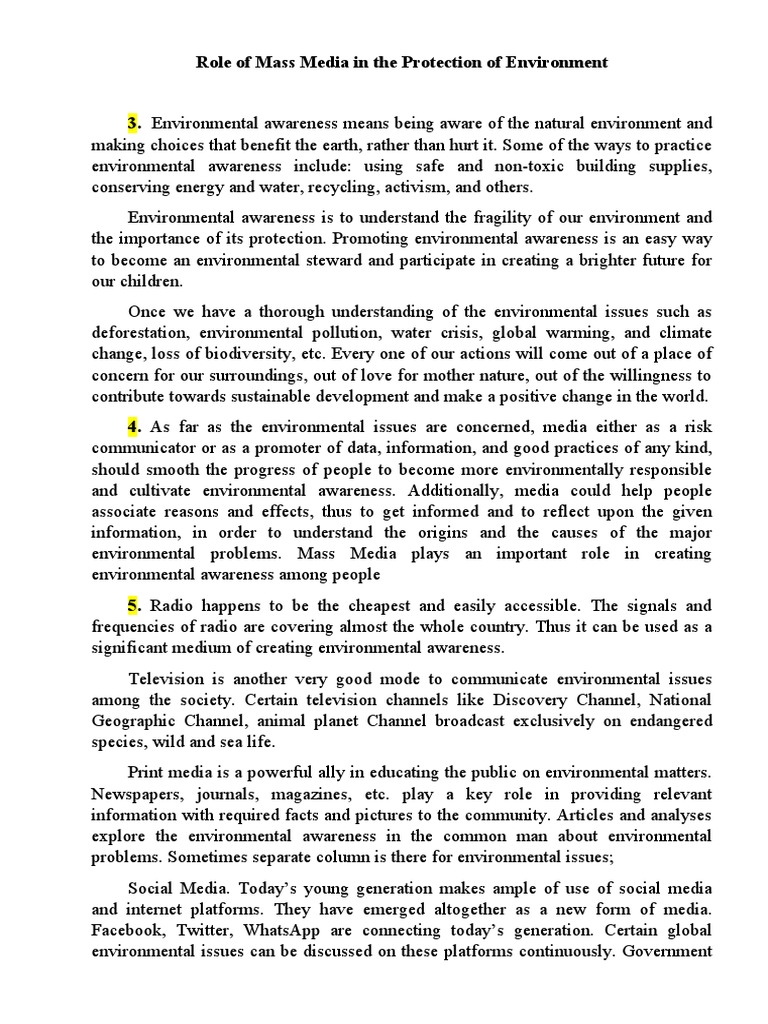 Mass Media's Role in Environmental Protection | PDF | Media ...