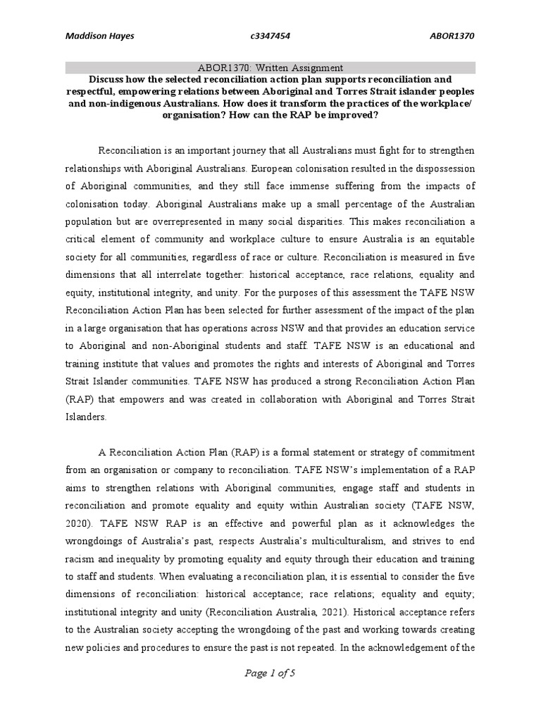 Maddison Hayes c3347454 ABOR1370: Page 1 of 5 | PDF | Indigenous ...