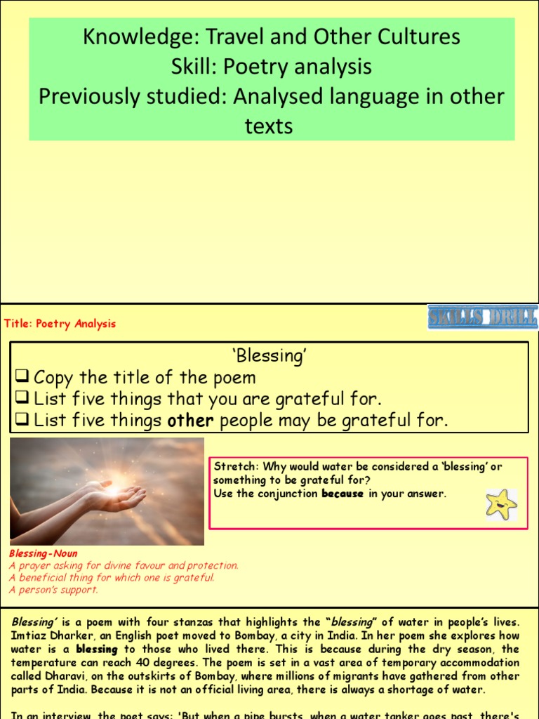 Knowledge: Travel and Other Cultures Skill: Poetry Analysis Previously ...