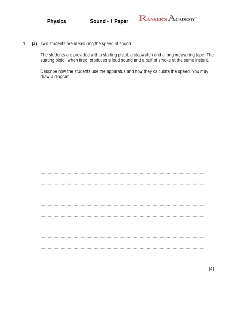 Sound - 1 Paper Physics: 1 (A) Two Students Are Measuring The Speed of ...