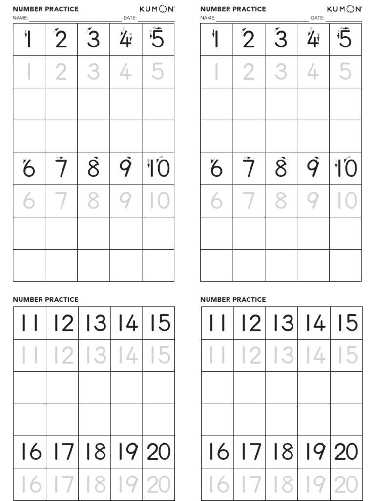 KUMON Number Practice Sheets-2 Per Sheet - NEW | PDF