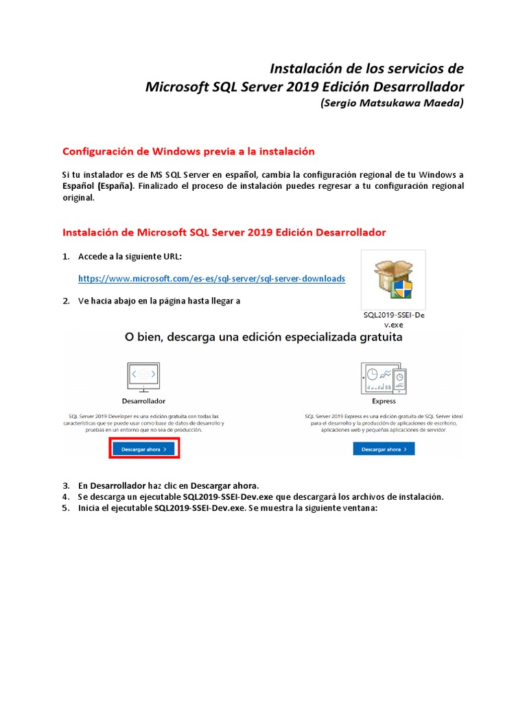 Instalación de MS SQL Server 2019 Edición Desarrollador | PDF | Ventana (informática) | Servidor ...