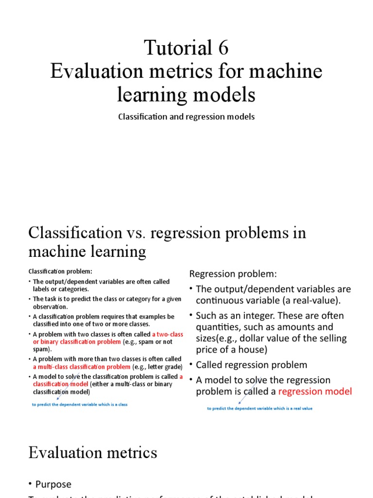 Tutorial 6 Evaluation Metrics For Machine Learning Models: Classification and Regression Models ...