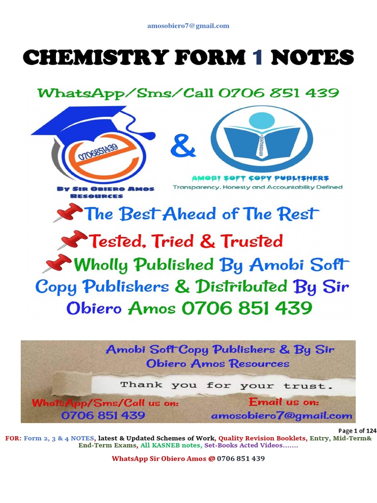 Form One Chemistry Notes | PDF | Filtration | Volume